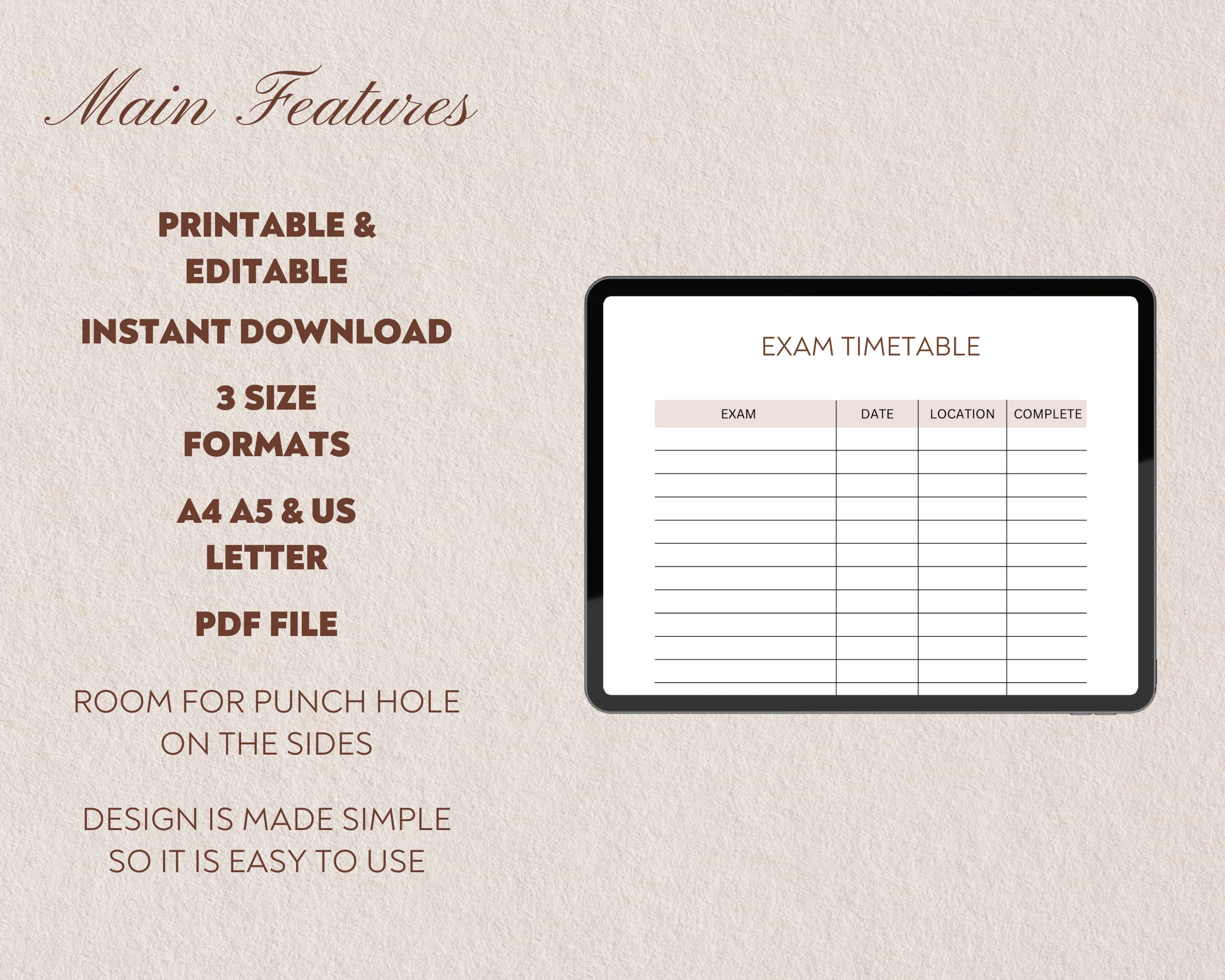 Exam Timetable Printable and Editable, Study Template, Student Log ...