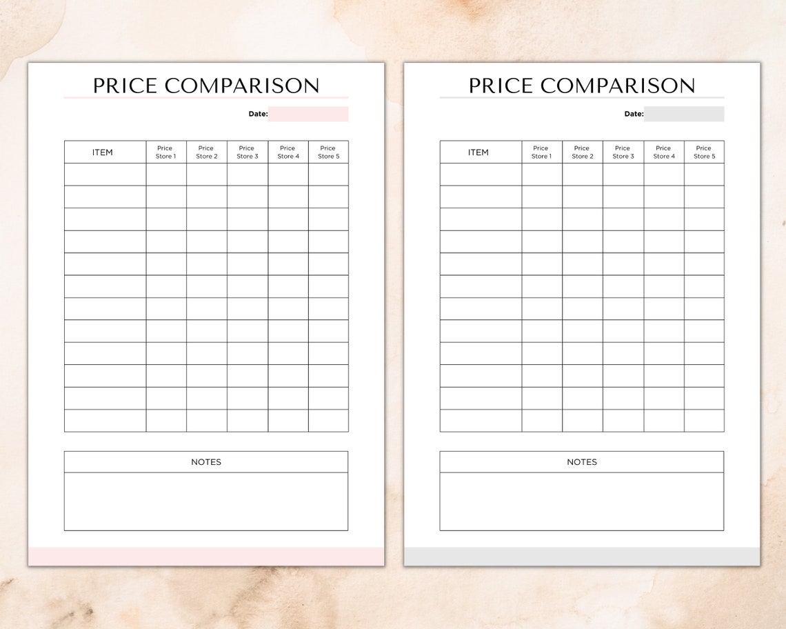 Price Comparison Template, Grocery Price Comparison Sheet, Price Book ...