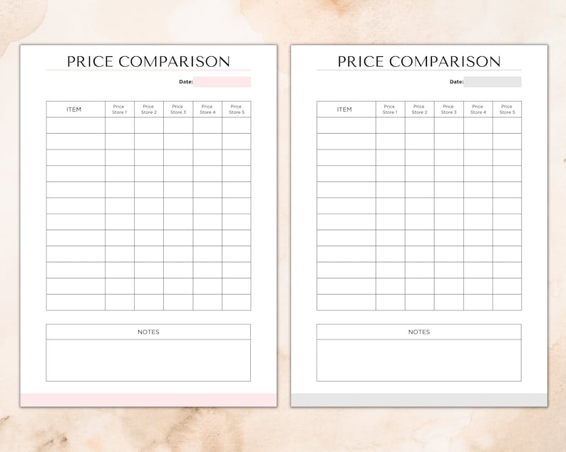 Price Comparison Template, Grocery Price Comparison Sheet, Price Book ...