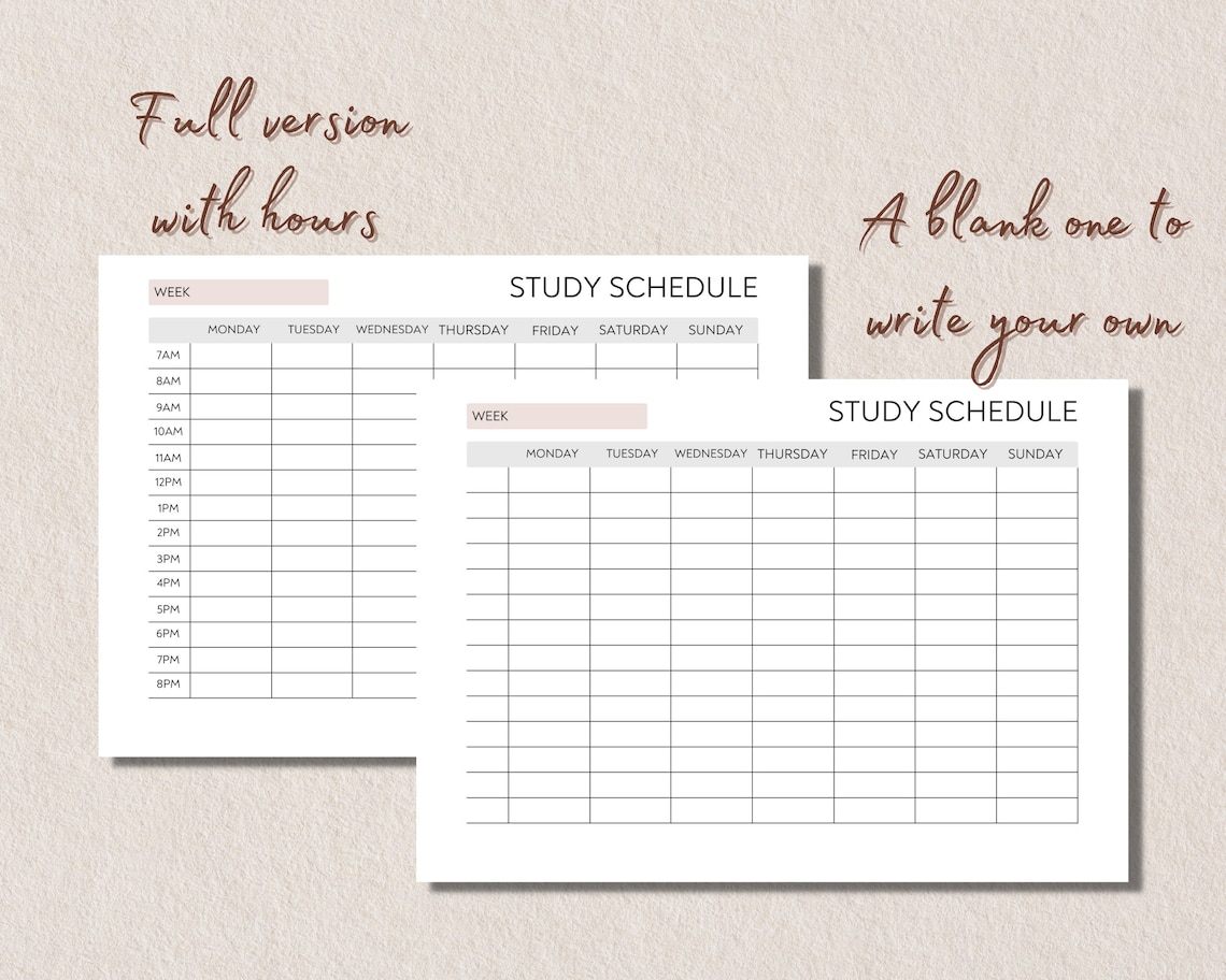 Revision Timetable Printable Set , Study Schedule, Weekly Timetable ...