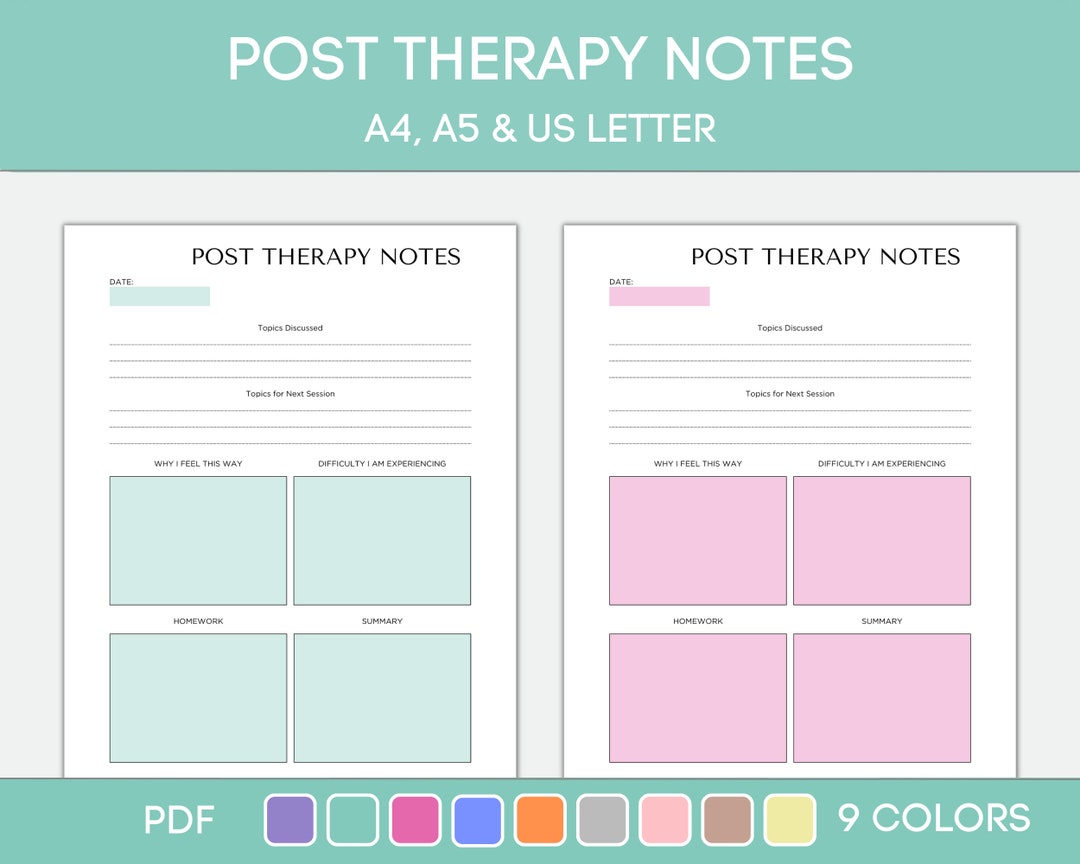 Printable Post Therapy Notes,editable Template, Colored Session Planner ...