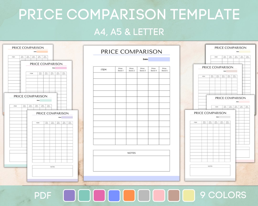 Price Comparison Template, Grocery Price Comparison Sheet, Price Book ...