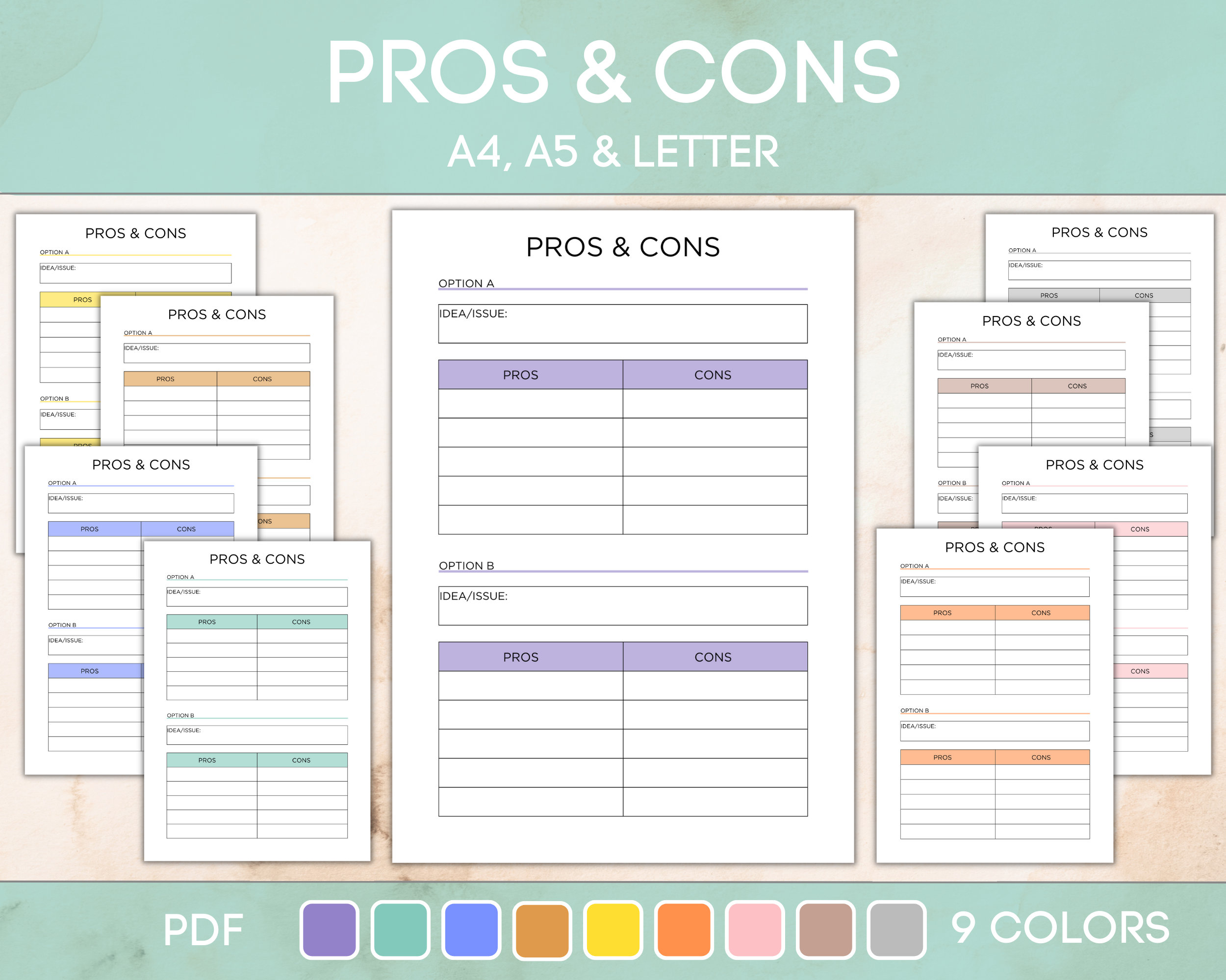 Printable and Editable Pros and Cons List, Make a Decision Aid Sheet ...