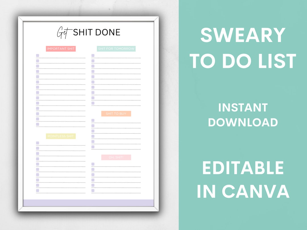 Sweary to Do List Editable and Printable, Shit to Do Template, Daily ...