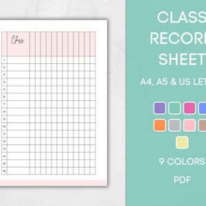 Printable Class Record Template, Gradebook Sheet, Teacher Gradebook Log ...