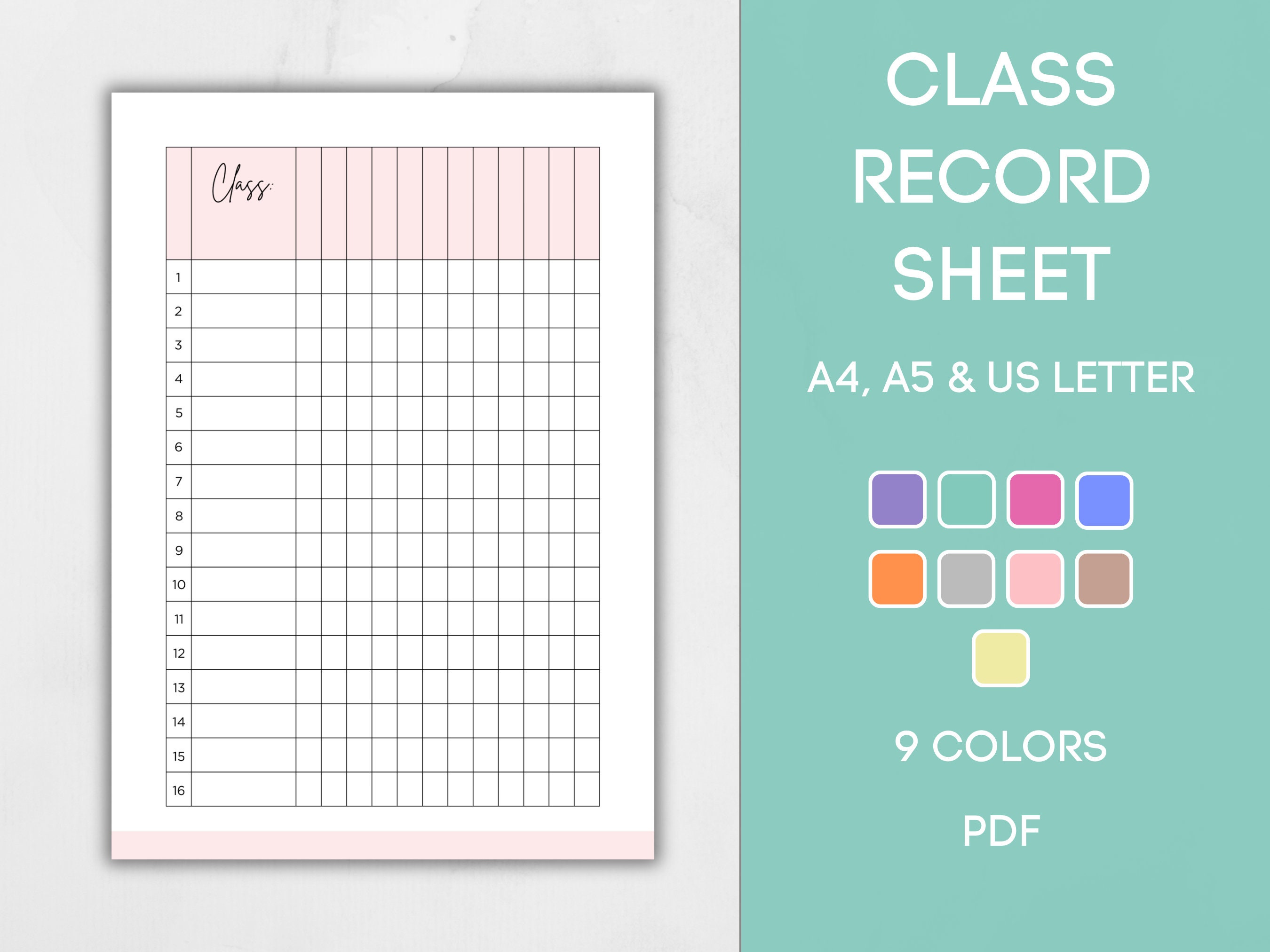 Printable Class Record Template Gradebook Sheet Teacher Gradebook Log