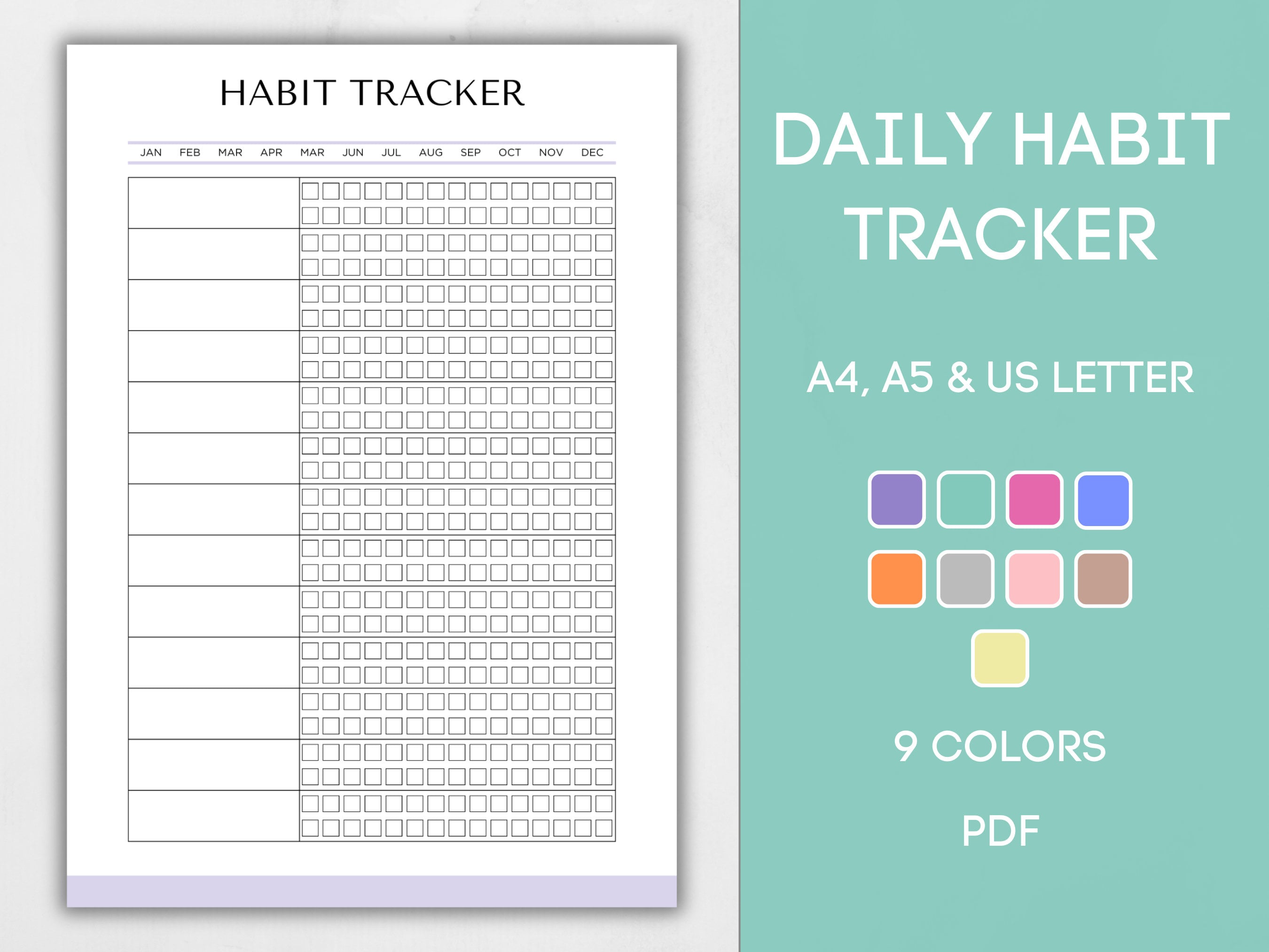 Printable Daliy Habit Tracker, Editable Everyday Habit Log ...