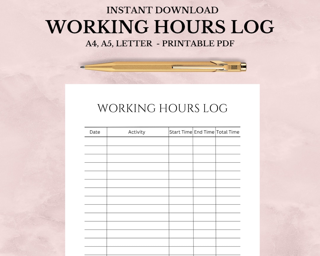 Printable and Editable Work Log, Task Working Hours Activity Tracker ...