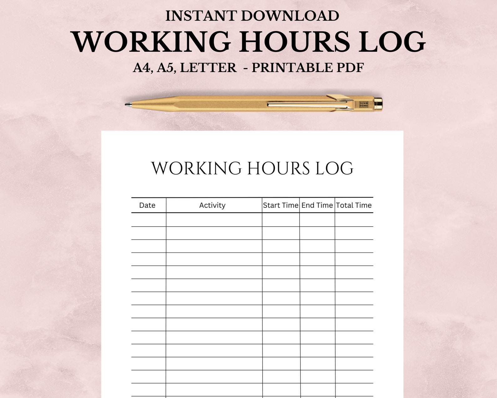 Printable and Editable Work Log, Task Working Hours Activity Tracker ...