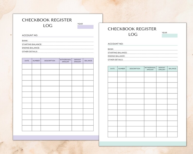 Checkbook Register Printable, Editable Check Register, Checkbook ...