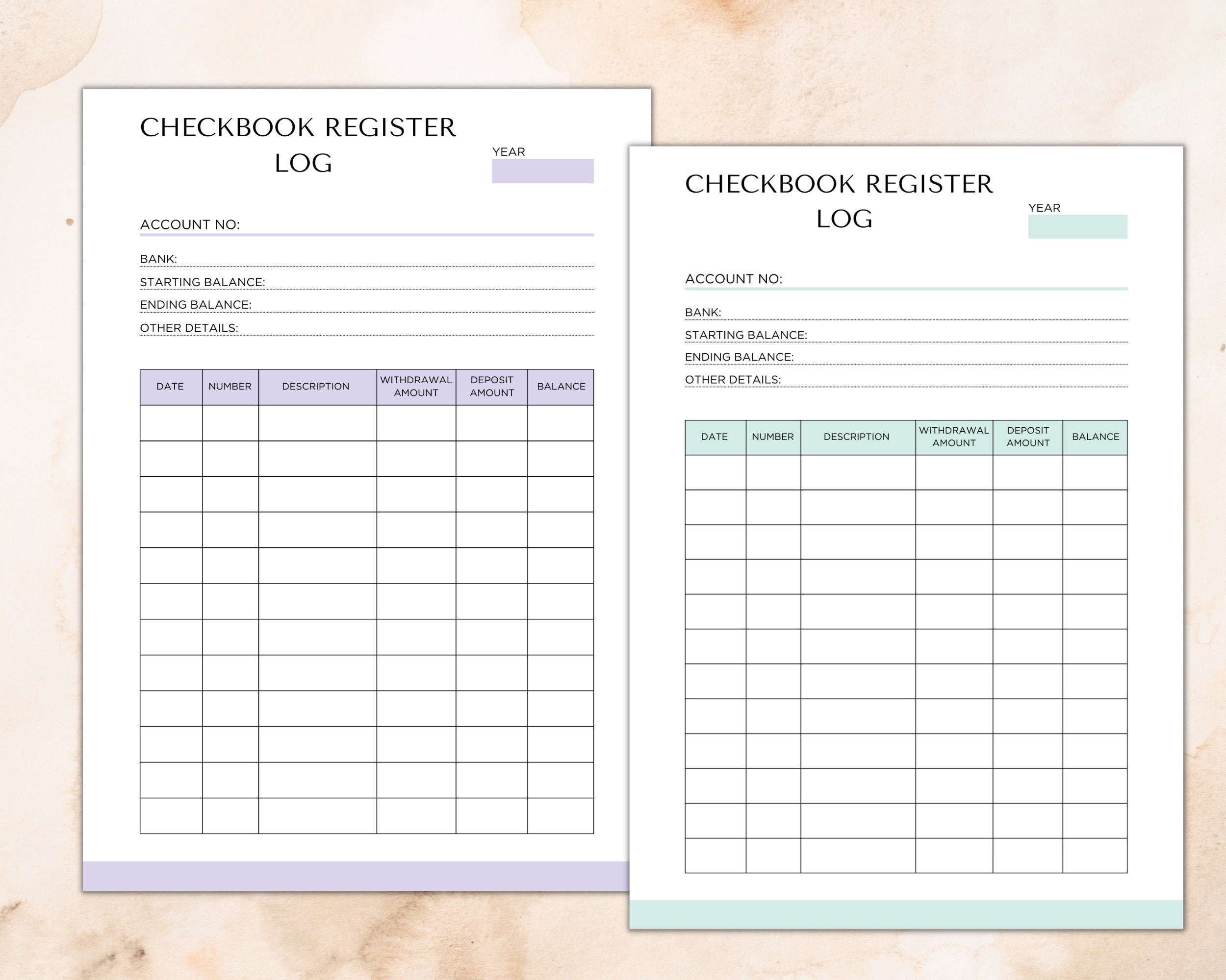 Checkbook Register Printable, Editable Check Register, Checkbook ...