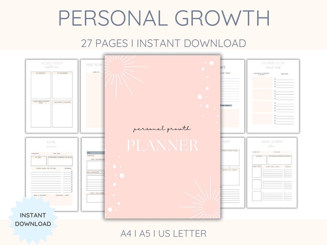 Personal Growth Planner Printable and Editable, Digital Self ...