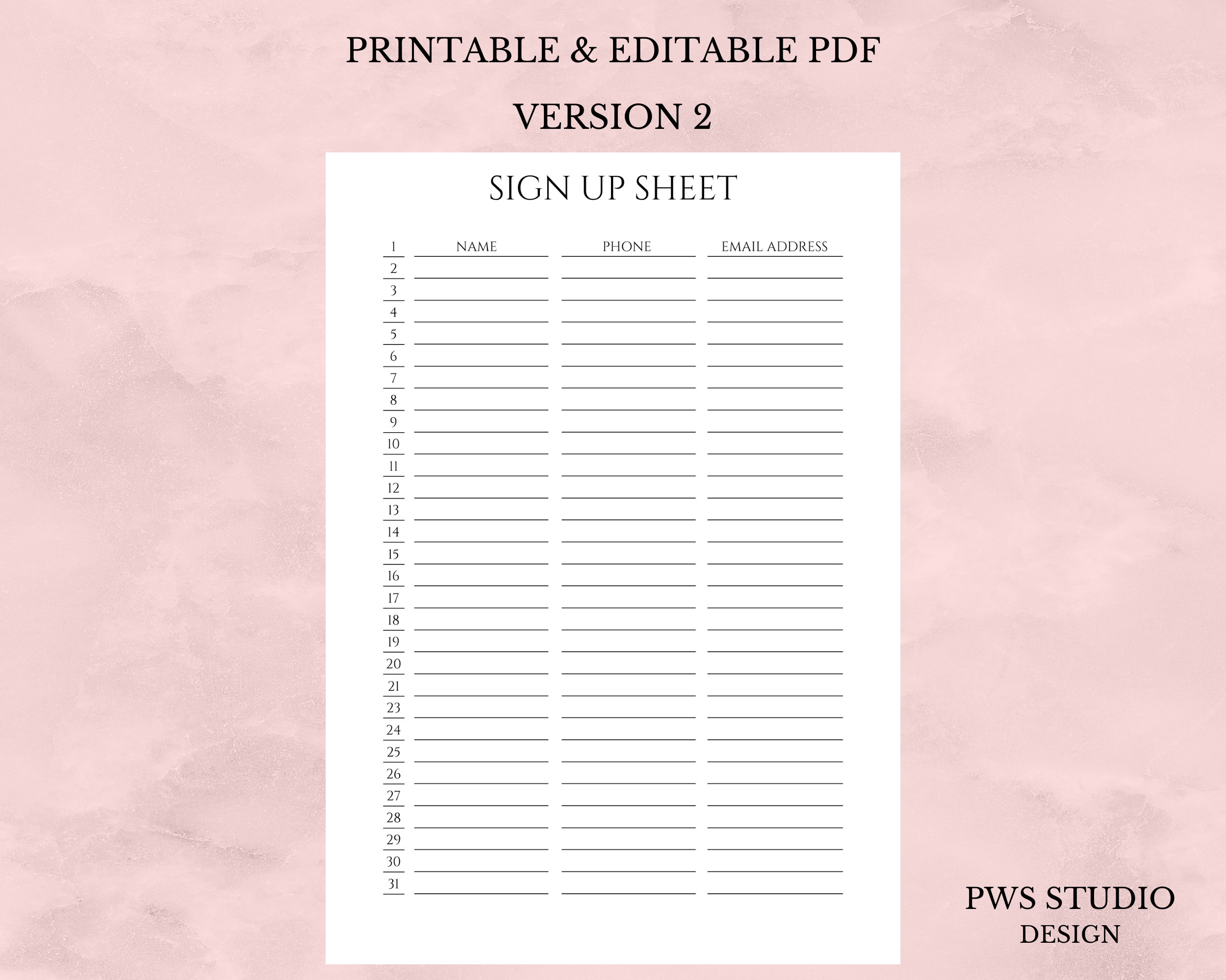 Editable Sign up Sheet, Minimalist Sign up Sheet, Printable Sign Up ...