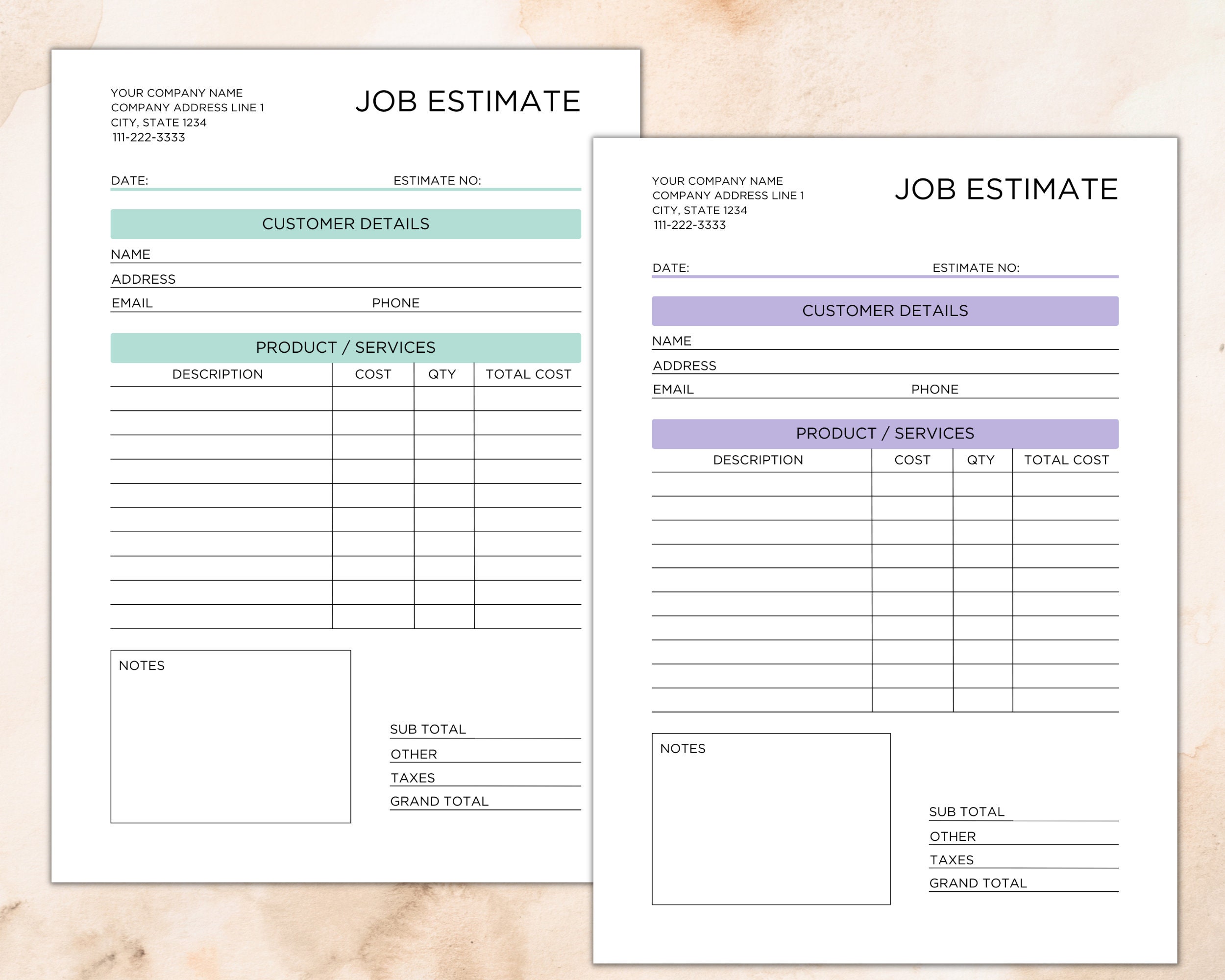 Printable Job Estimate Form, Business Job Estimate, Simple Job Estimate ...