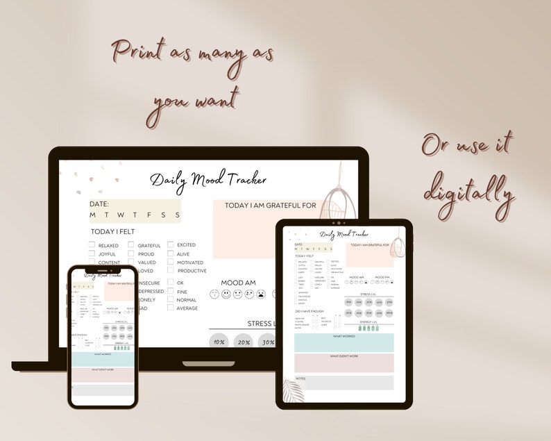 Daily Mood Tracker Printable — Editable PDF, A4 A5 Letter | Mental ...