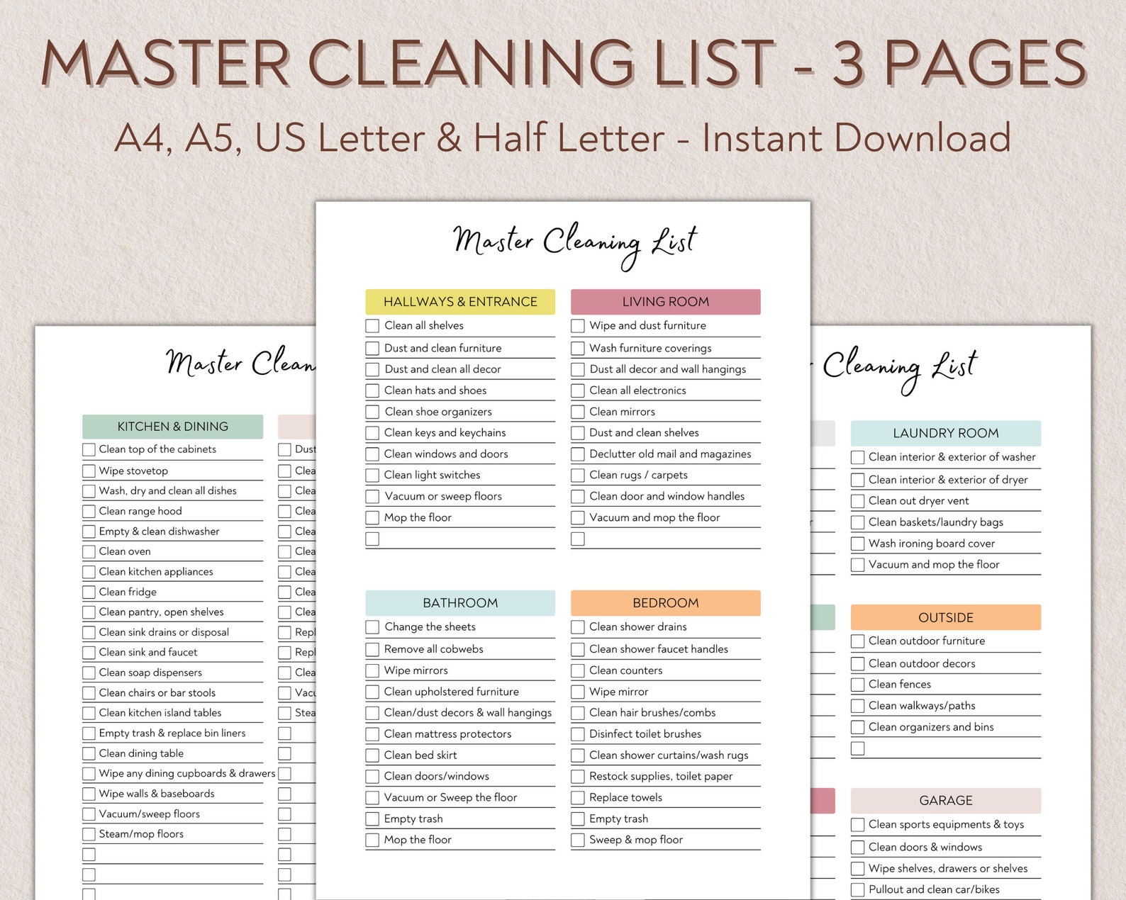 Editable and Printable Master Cleaning Checklist, Cleaning Planner and ...