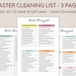 Editable and Printable Master Cleaning Checklist, Cleaning Planner and ...