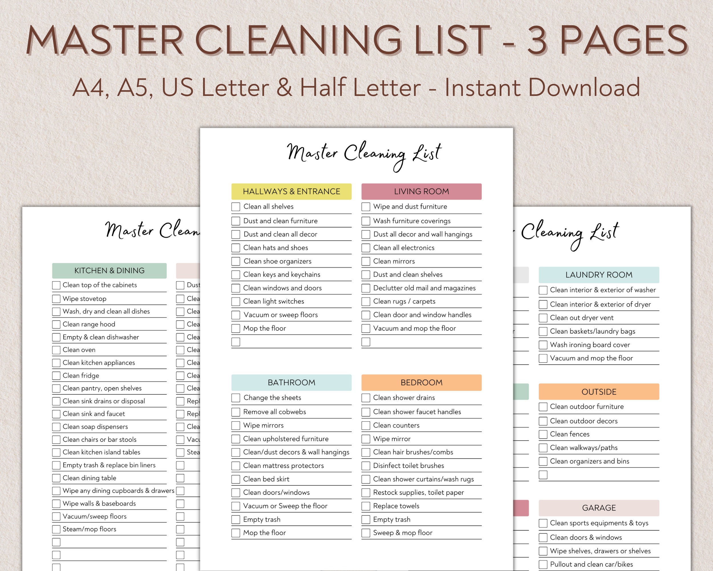 Editable and Printable Master Cleaning Checklist, Cleaning Planner and ...