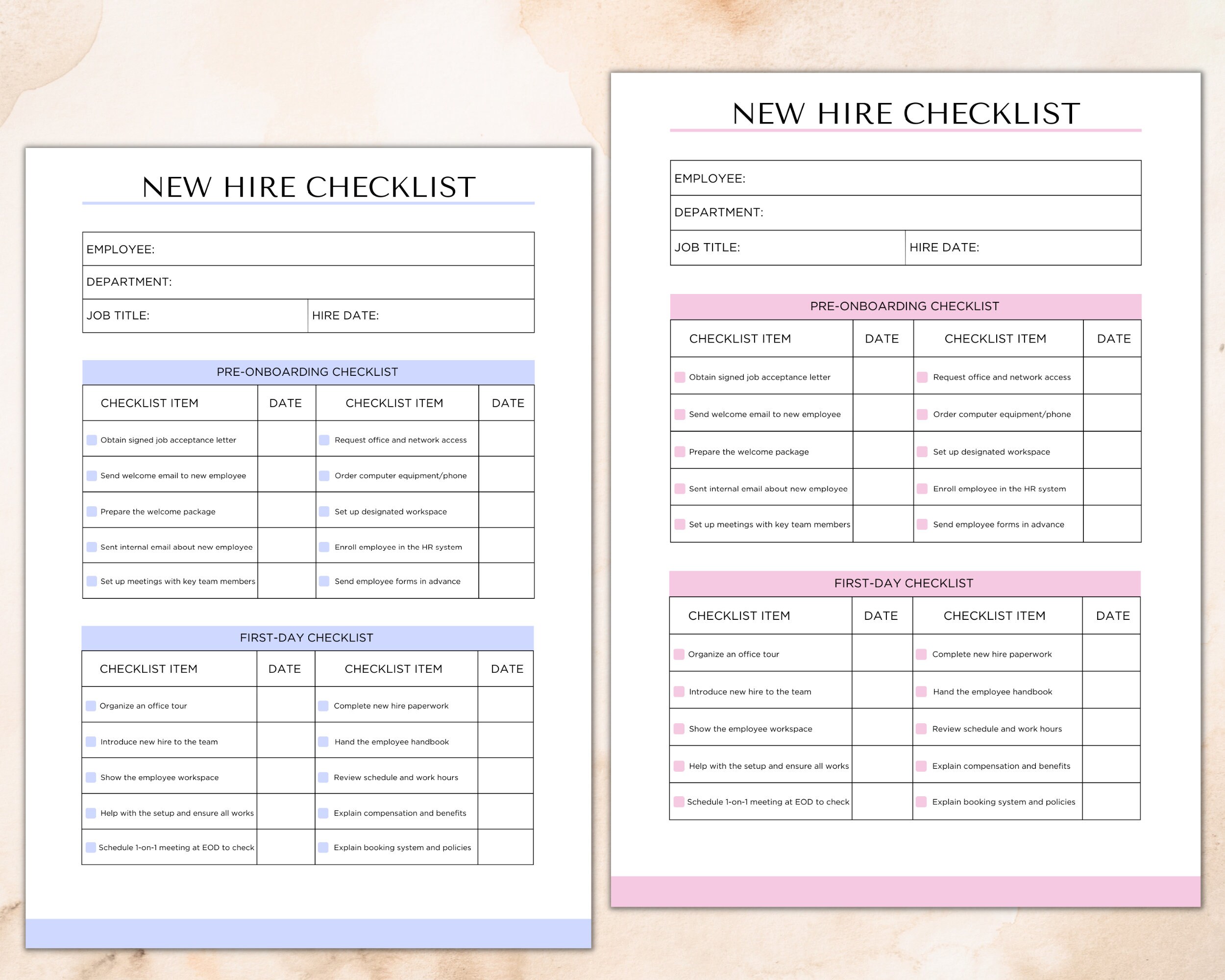 New Hire Checklist Printable, Editable Employee Onboarding Template, HR ...