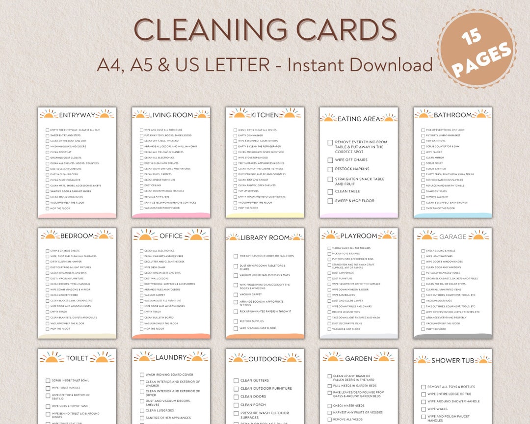Editable and Printable Cleaning Card, Family Cleaning Cards, Room ...