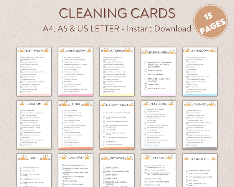 Editable and Printable Cleaning Card, Family Cleaning Cards, Room ...