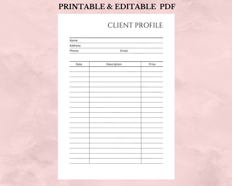 Client Profile Printable and Editable, B2B Business, Customer ...