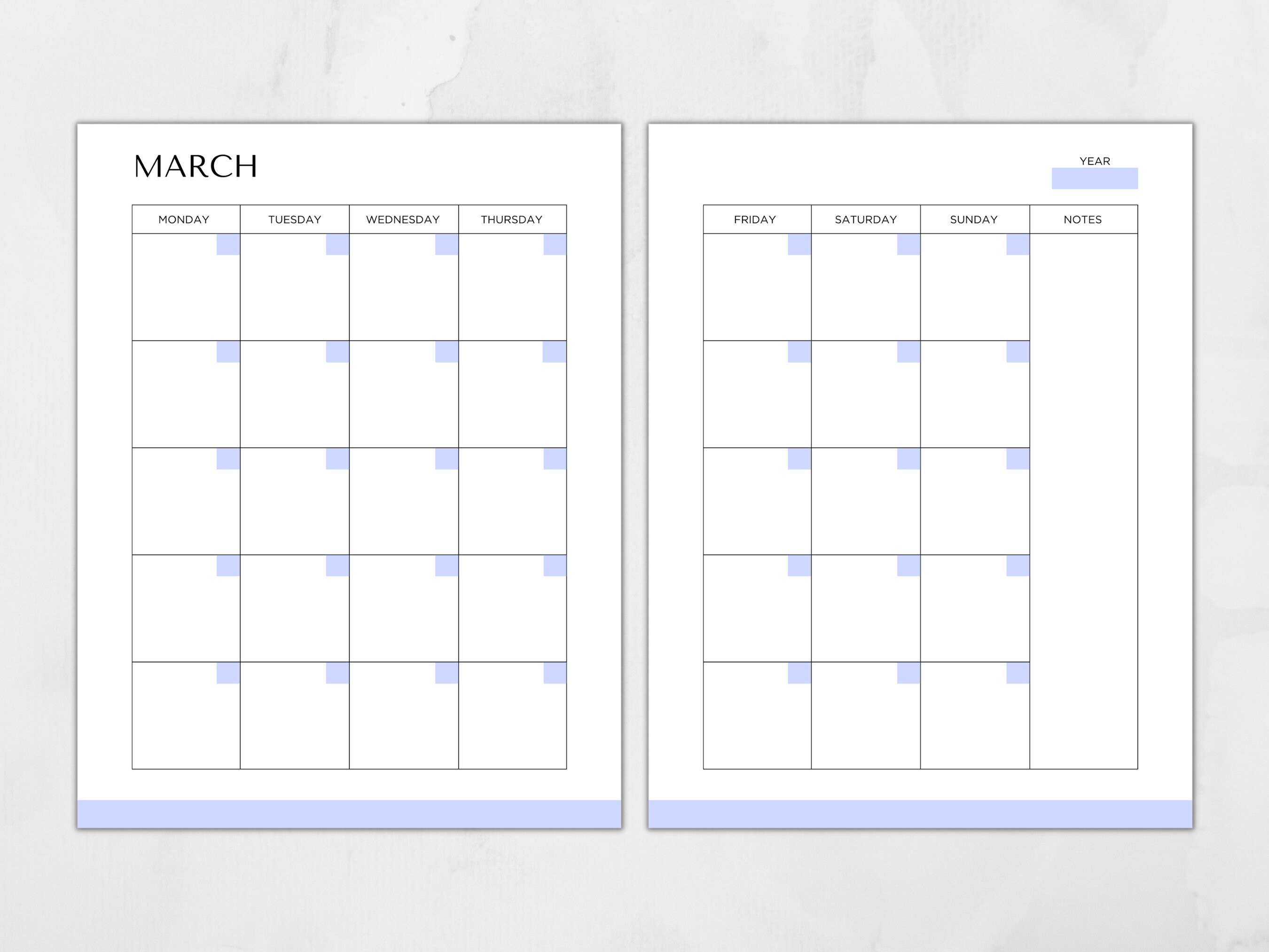 Printable Monthly Planner, Undated Month on Two Pages, Editable Monthly ...
