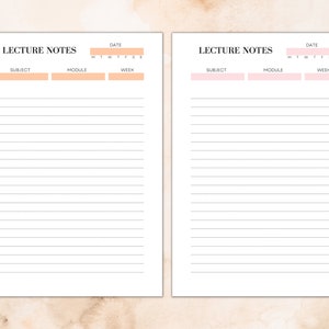 Editable and Printable Lecture Notes, Lecture Note Templates, Student ...