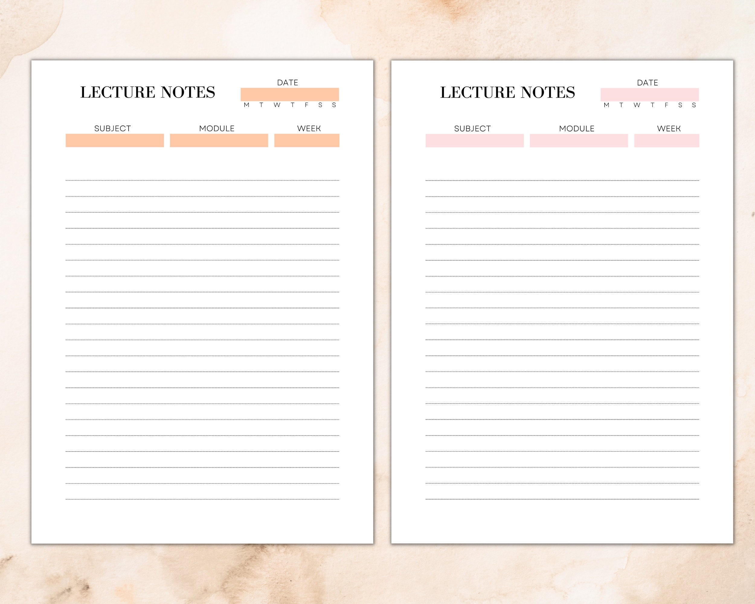 Editable and Printable Lecture Notes, Lecture Note Templates, Student ...
