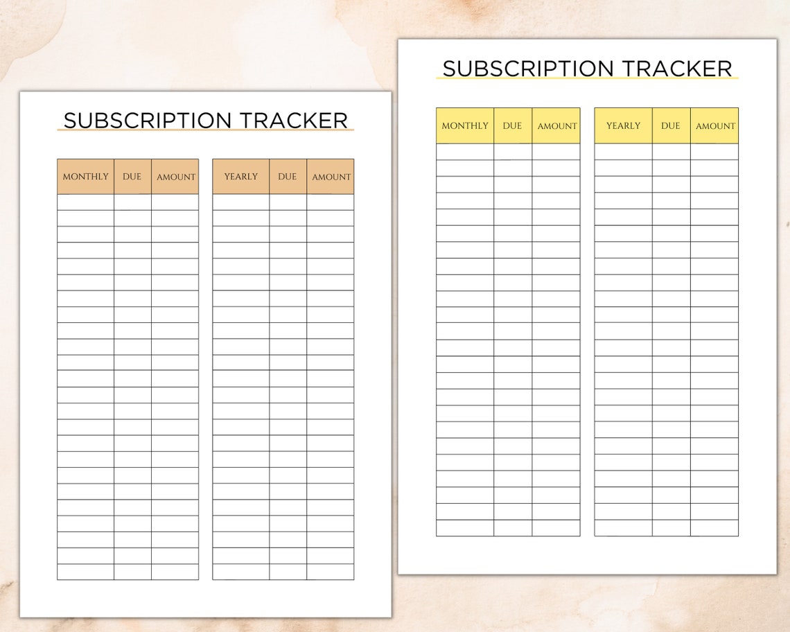 Editable and Printable Subscription Tracker, Subscription Log ...