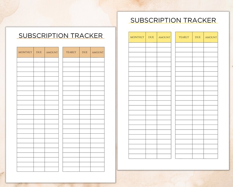Editable and Printable Subscription Tracker, Subscription Log ...