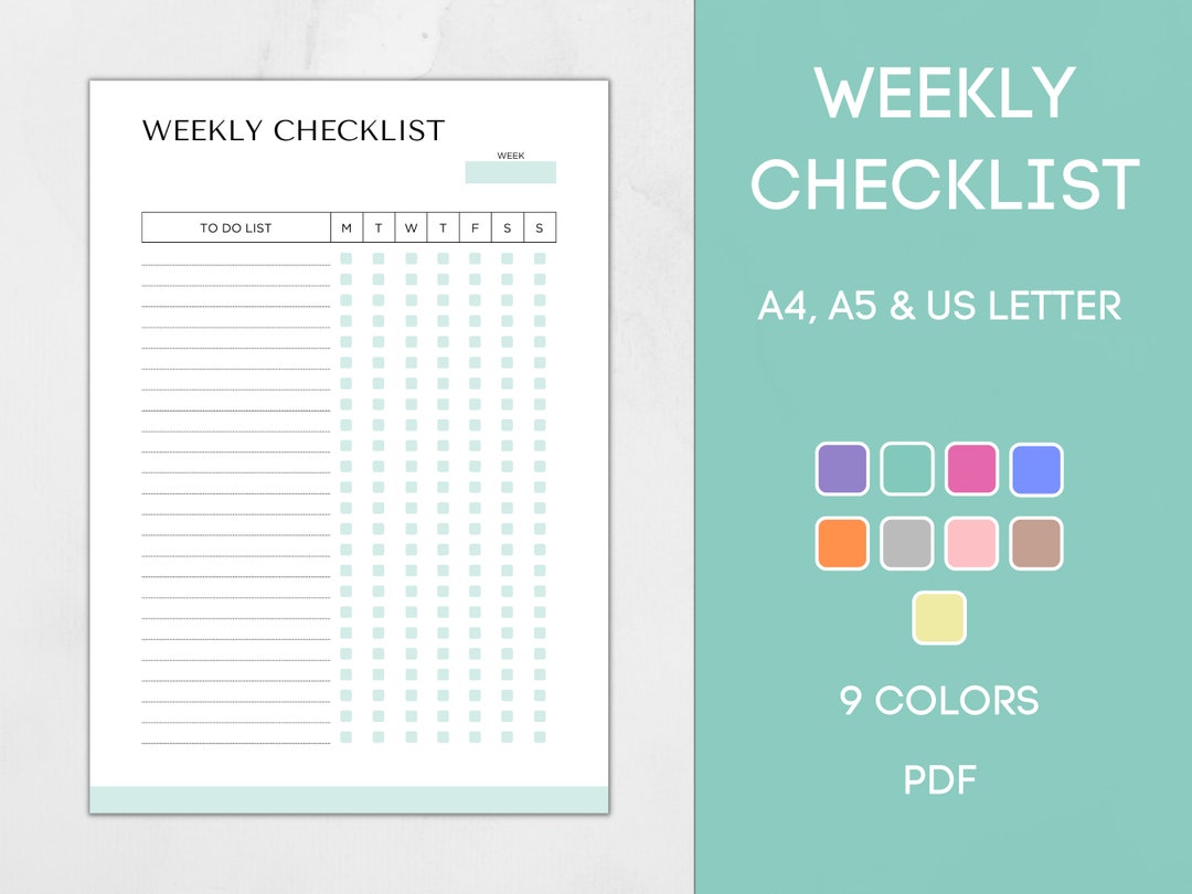 Printable Weekly Checklist, Editable to Do List, Weekly Checklist ...