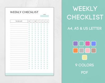 Weekly Checklist Printable, to Do List Template, Editable Fillable ...