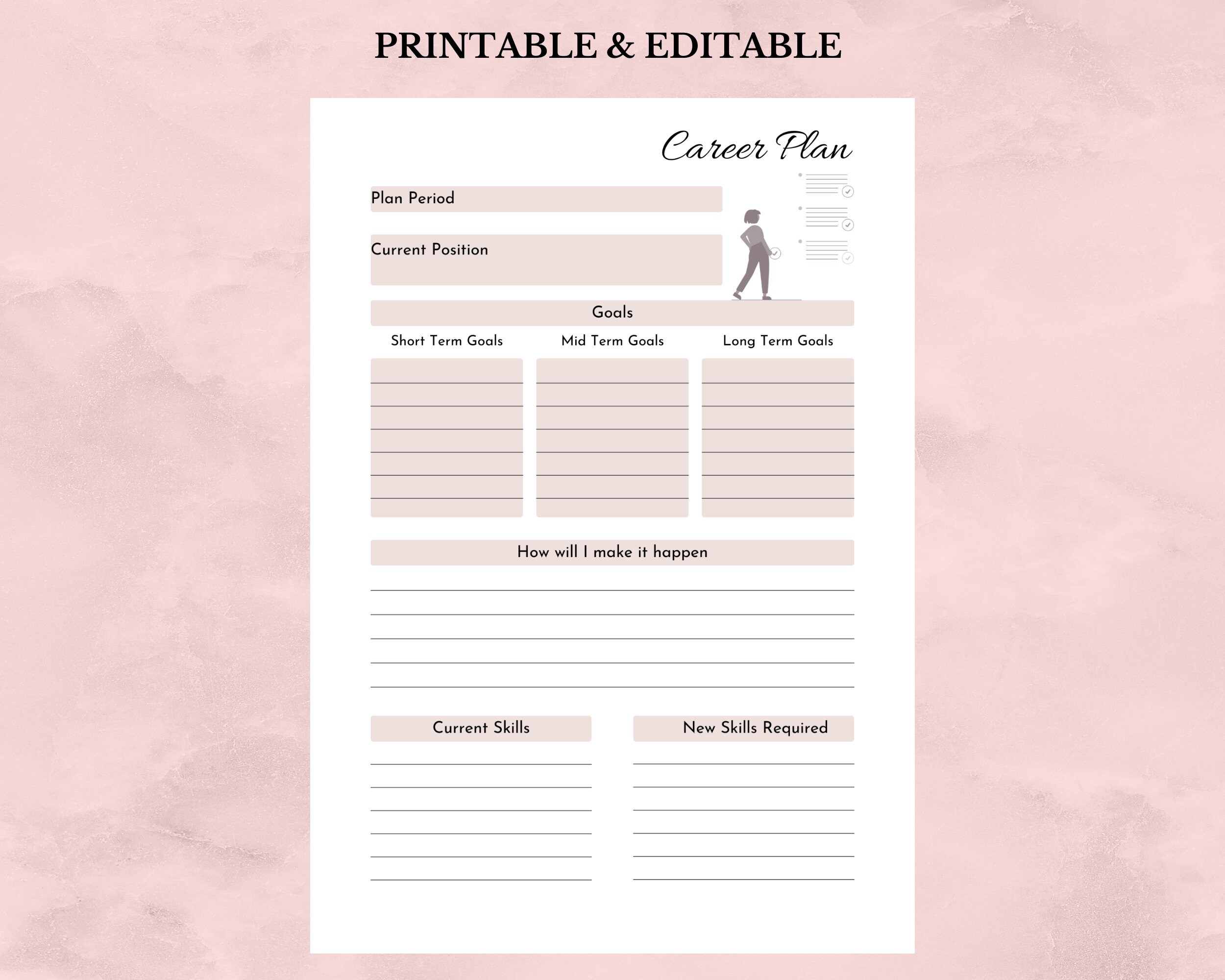 Career Plan Printable and Editable, Personal Development, Mindset ...