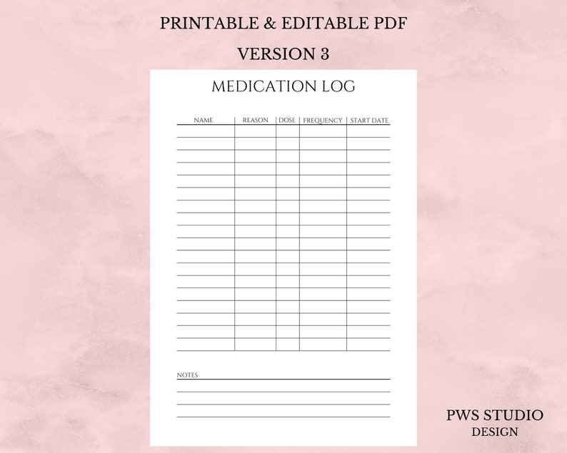 Printable Medication List Planner Page, Healthcare Dose Frequency ...