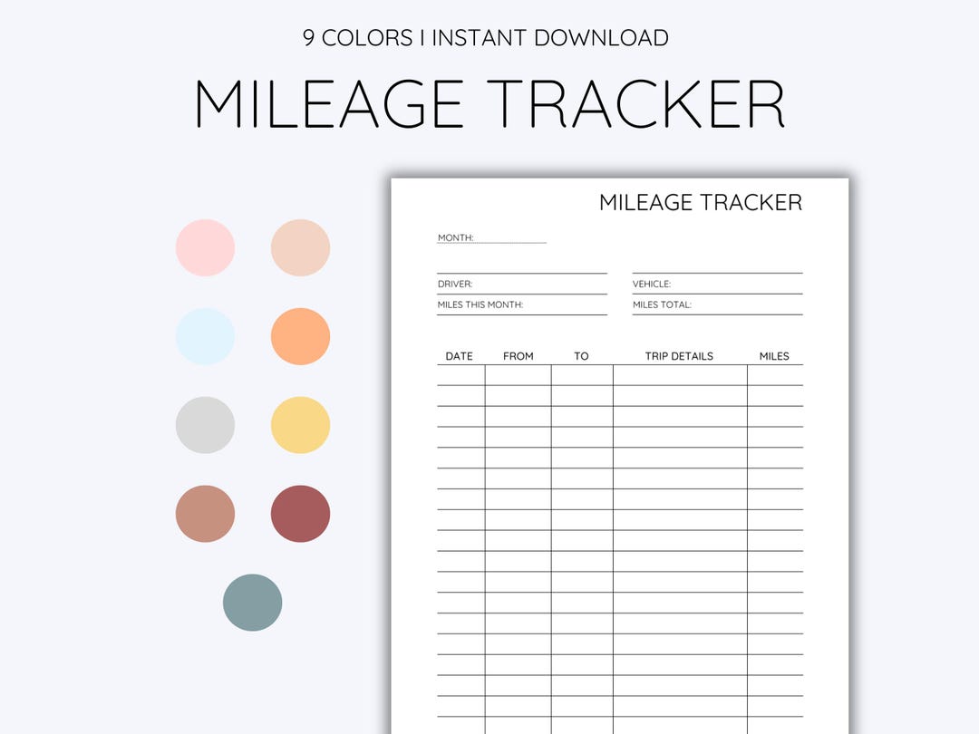 Mileage Tracker Printable Template, Business Mileage Log, Monthly ...