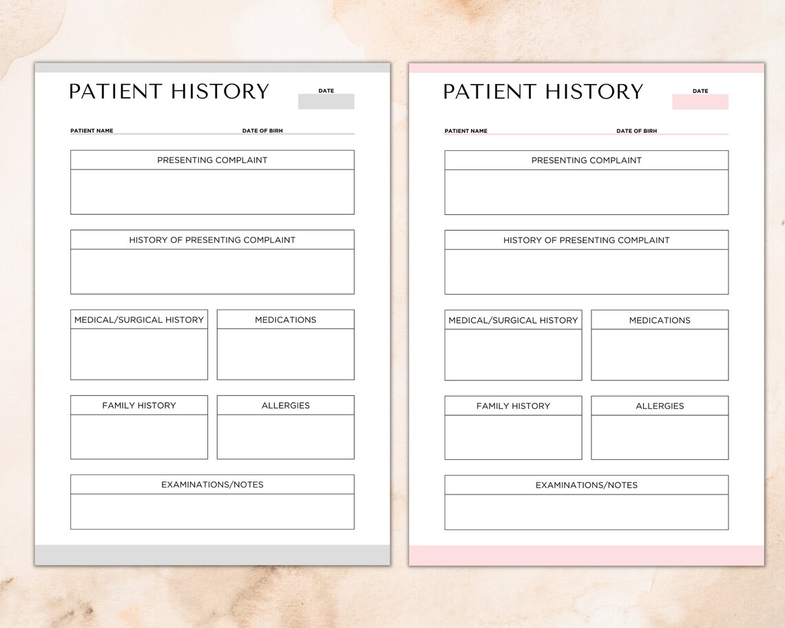 Editable and Printable Nursing Patient History, Nursing Patient History ...