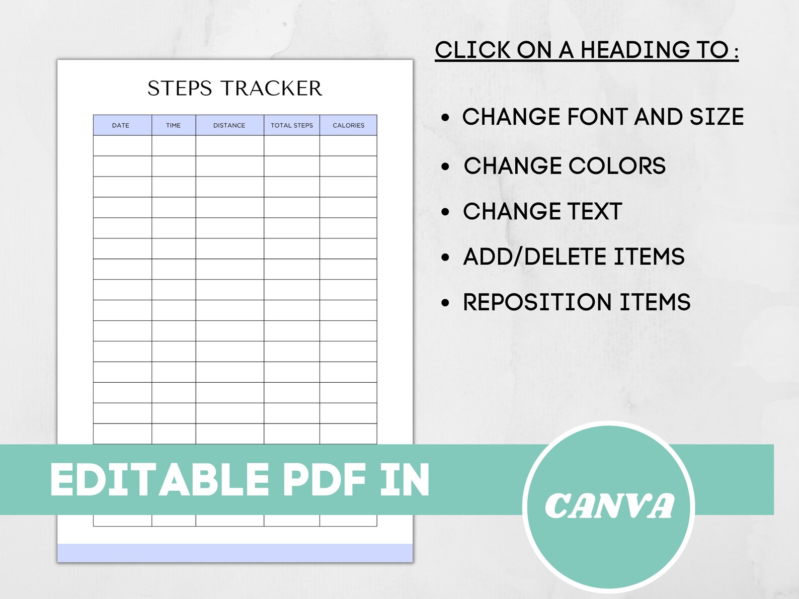 Printable Step Tracker, Editable Step Log, Walking Journal, Exercise ...