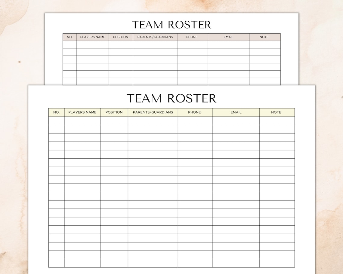 Team Roster Printable, Editable Sports Roster, Printable Soccer Team ...