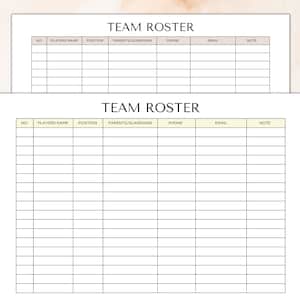 Team Roster Printable, Editable Sports Roster, Printable Soccer Team ...