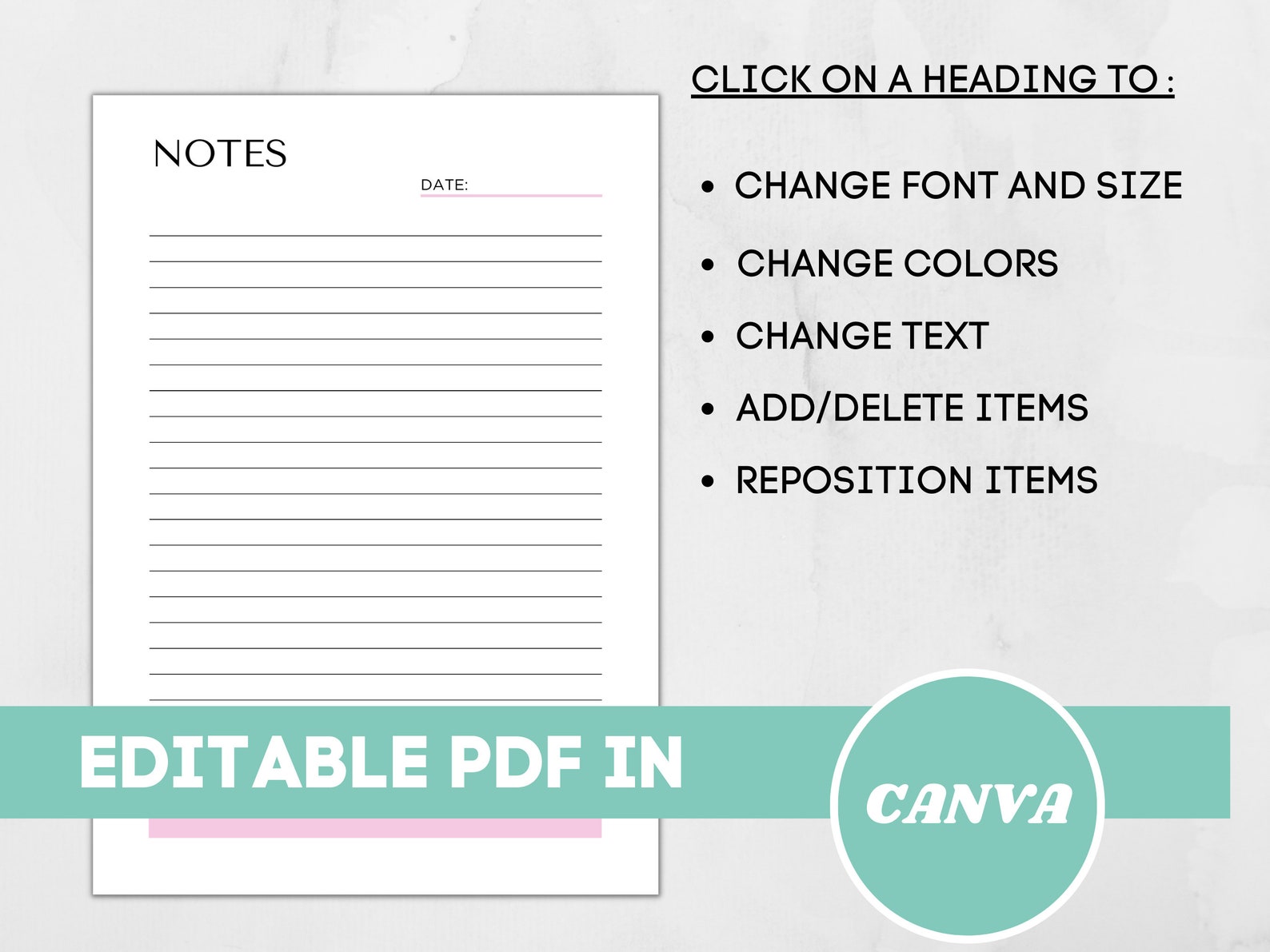 Printable Lined Notes Pages, Editable Lined Paper, Notetaking Pages ...