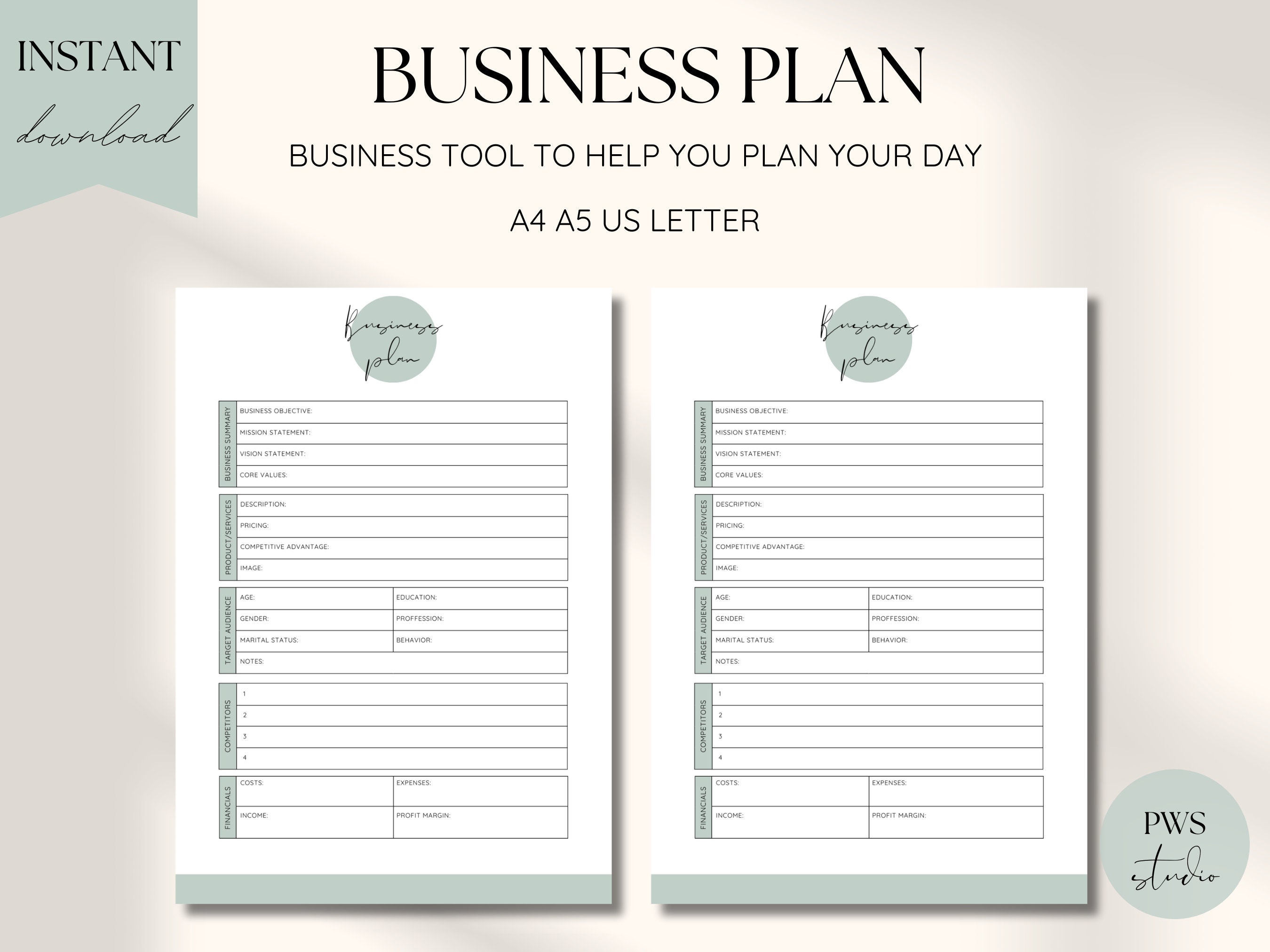 Business Plan Template Editable Small Business Worksheet Side Hustle ...