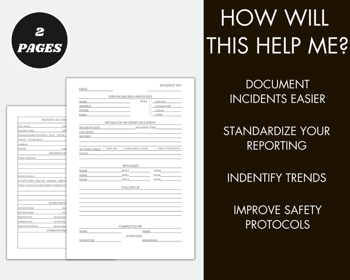 Employee Incident Report Form, Editable and Printable PDF, Employee ...