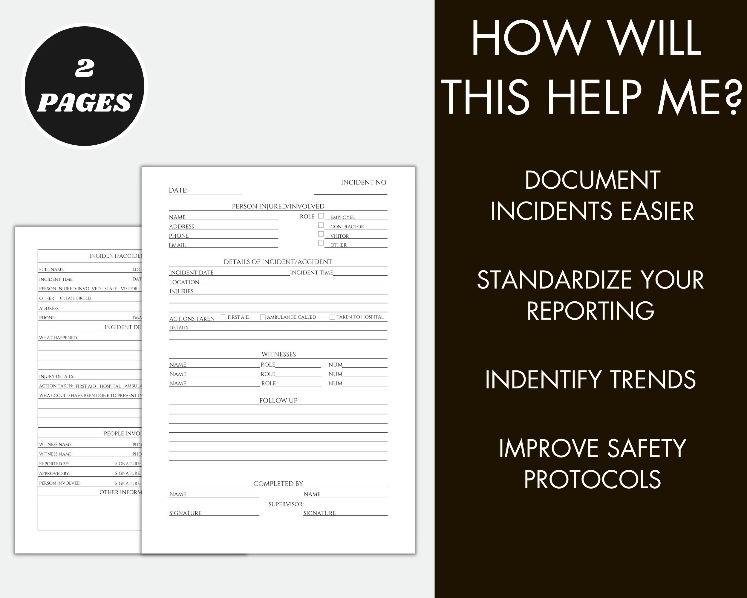 Employee Incident Report Form, Editable and Printable PDF, Employee ...