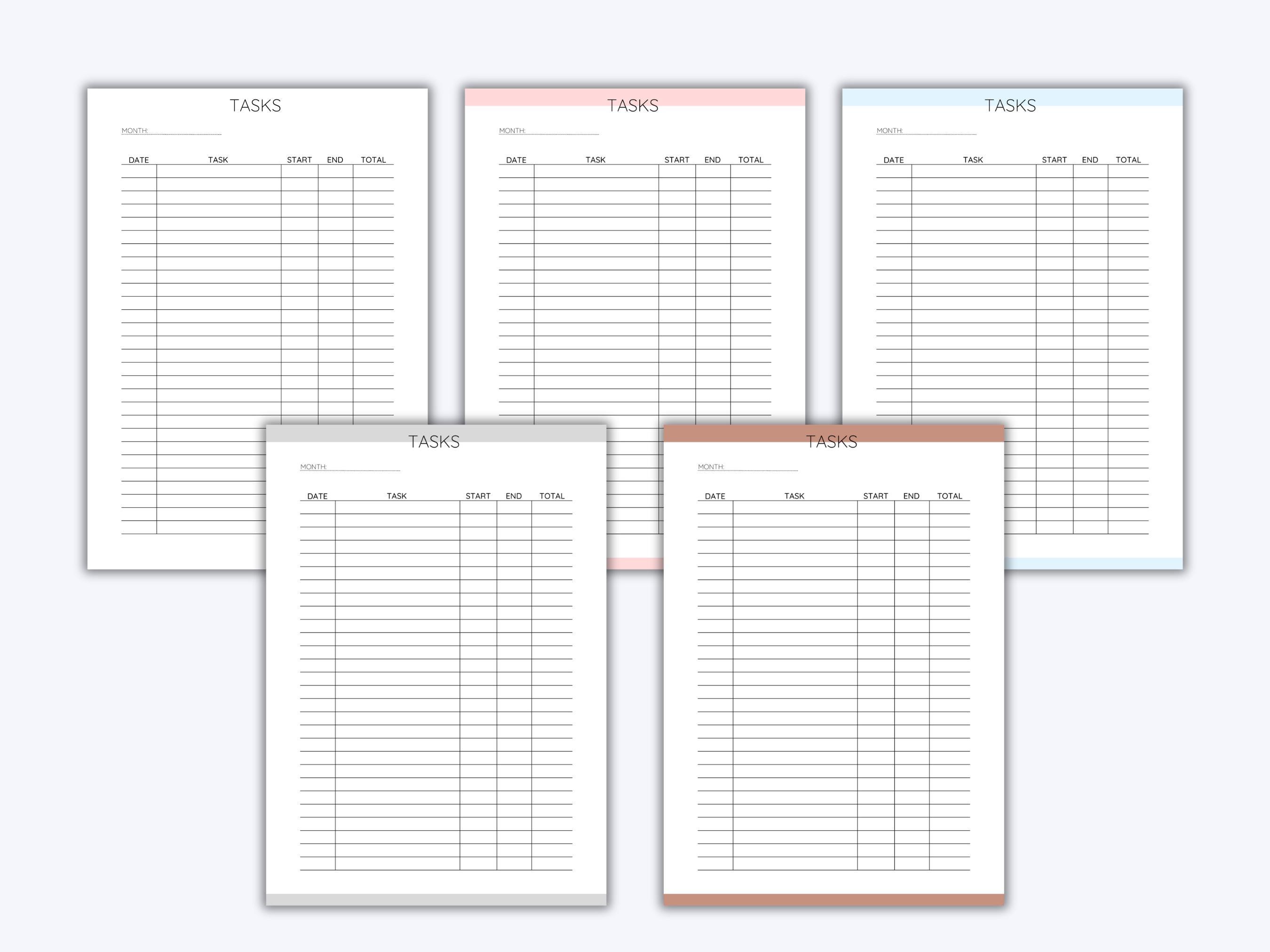 Task Time Tracker Template, Printable Productivity Tool, Time ...
