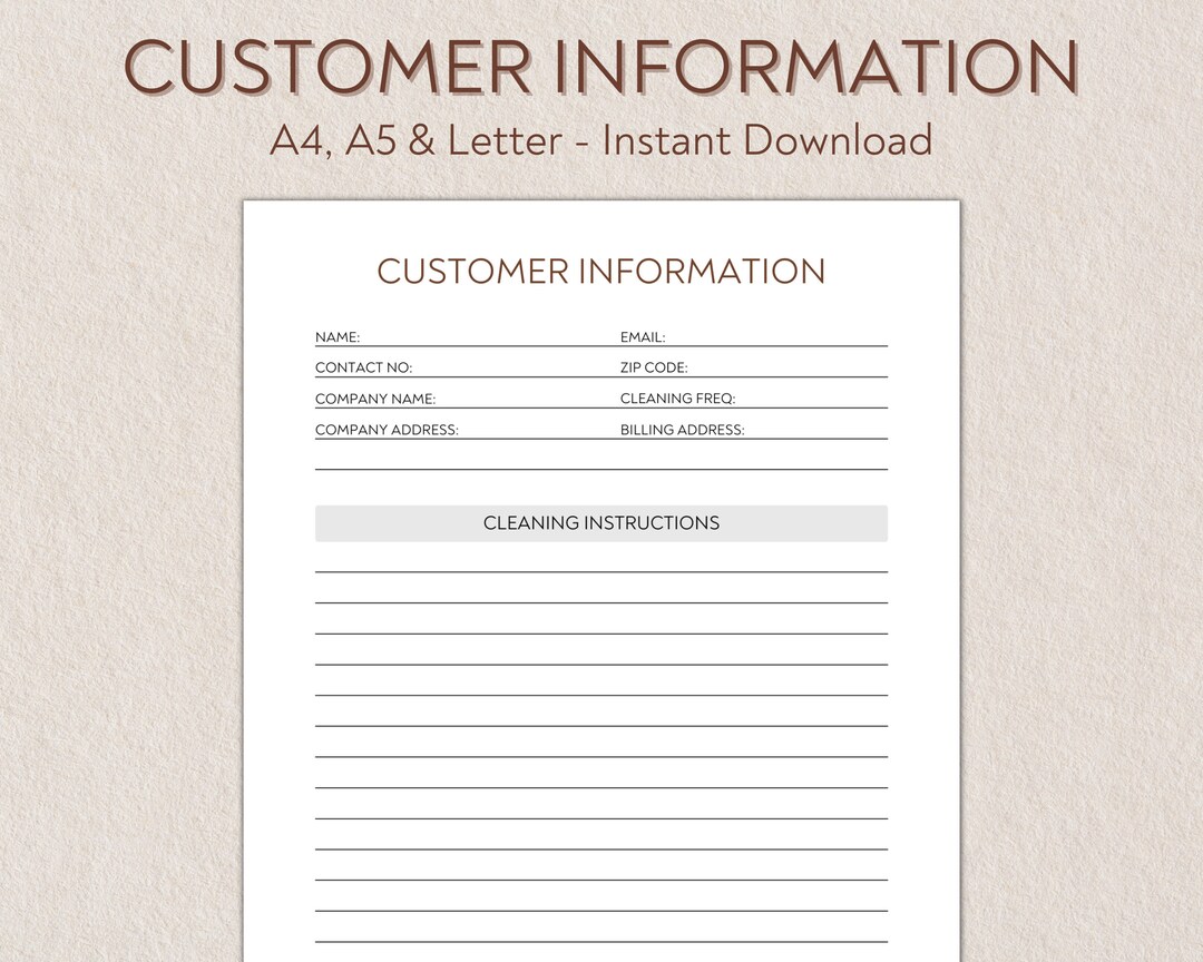 Printable and Editable Customer Information Sheet for Cleaning ...