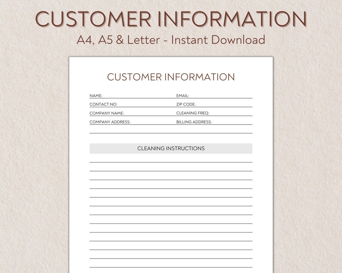 Printable and Editable Customer Information Sheet for Cleaning ...