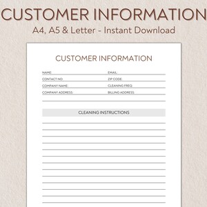 Printable and Editable Customer Information Sheet for Cleaning ...