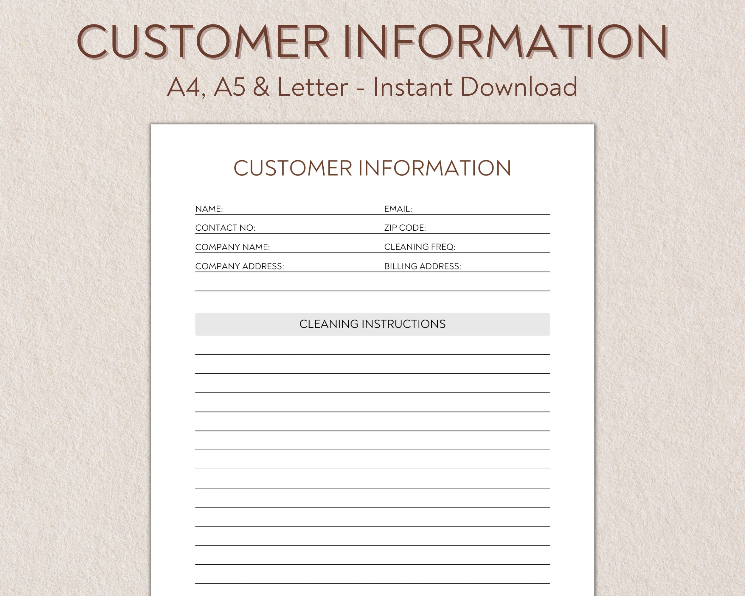 Printable and Editable Customer Information Sheet for Cleaning ...