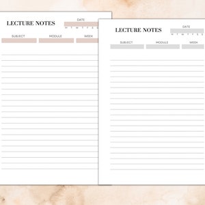 Editable and Printable Lecture Notes, Lecture Note Templates, Student ...